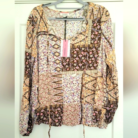 ANDREE BY UNIT | Tops | Andree By Unit Cream Tan Long Sleeve Tie Front ...